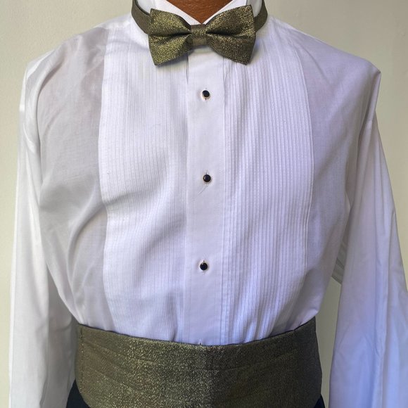 Suits & Blazers | Mens Gold Black Metallic Bow Cummerbund Holiday ...